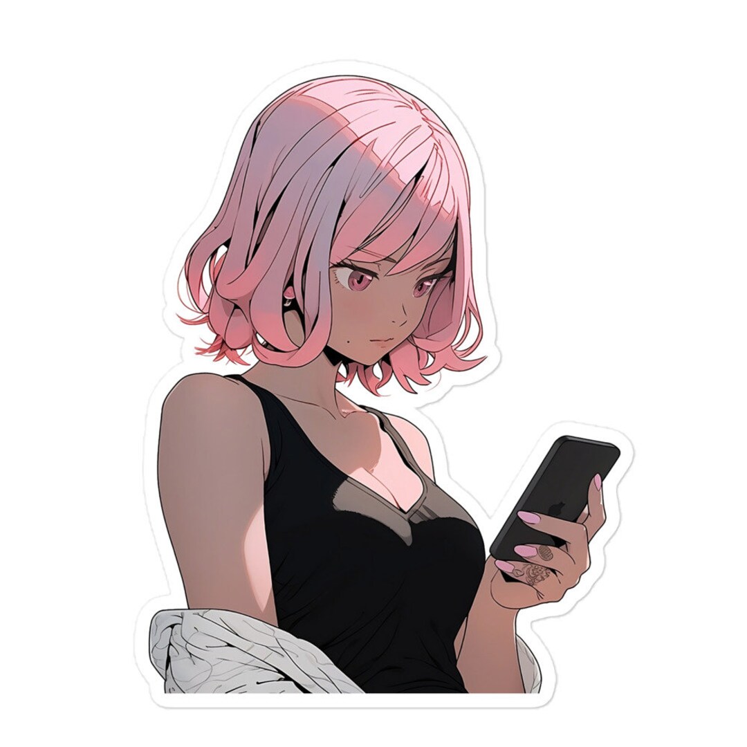 Hit Me up Anime Girl Texting Sticker Kawaii Cute Phone Case Sticker ...