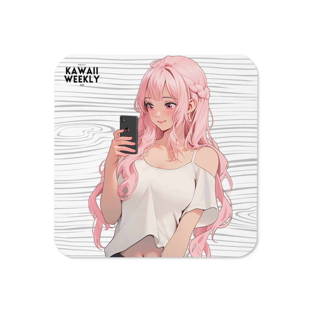 Hit Me up Kawaii Anime Girl Texting Cork-back Coaster Cute - Etsy