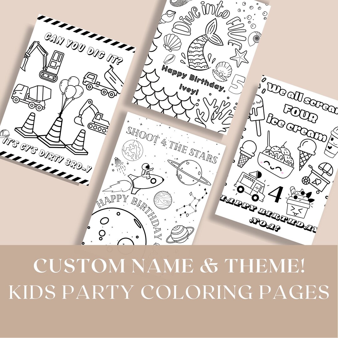 Personalized Birthday Coloring Page for Kids, Custom Party Theme ...