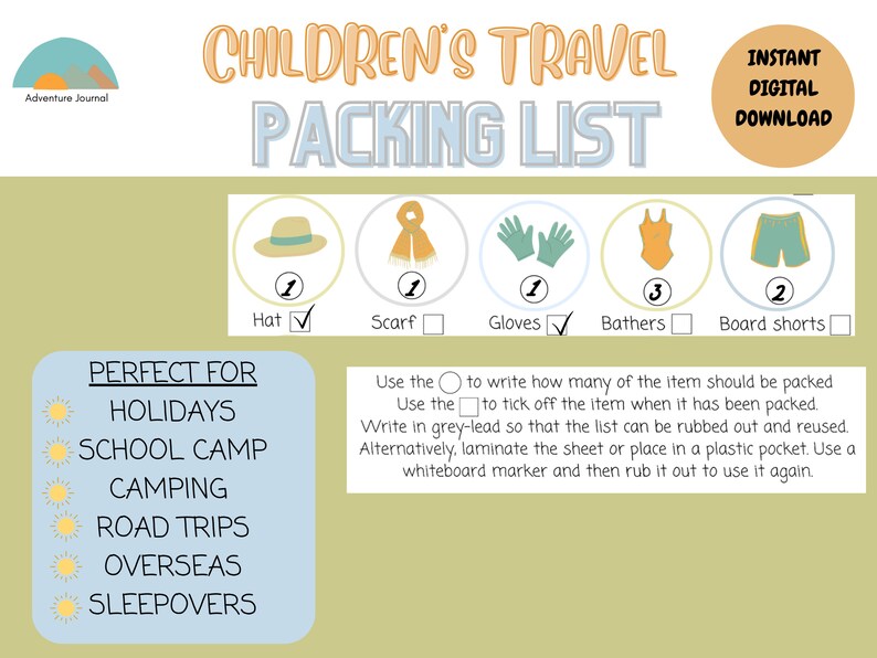 Packing List - Children - Etsy
