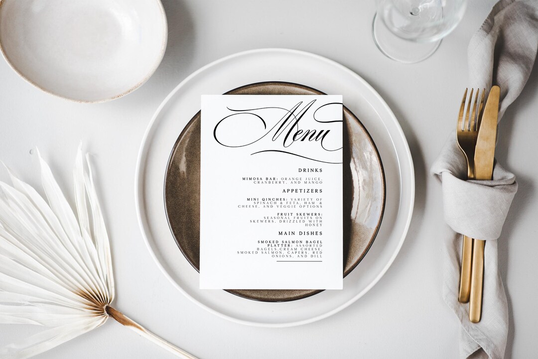 Elegant Minimalist Menu Template 5x7 | Modern Wedding Reception Dinner ...