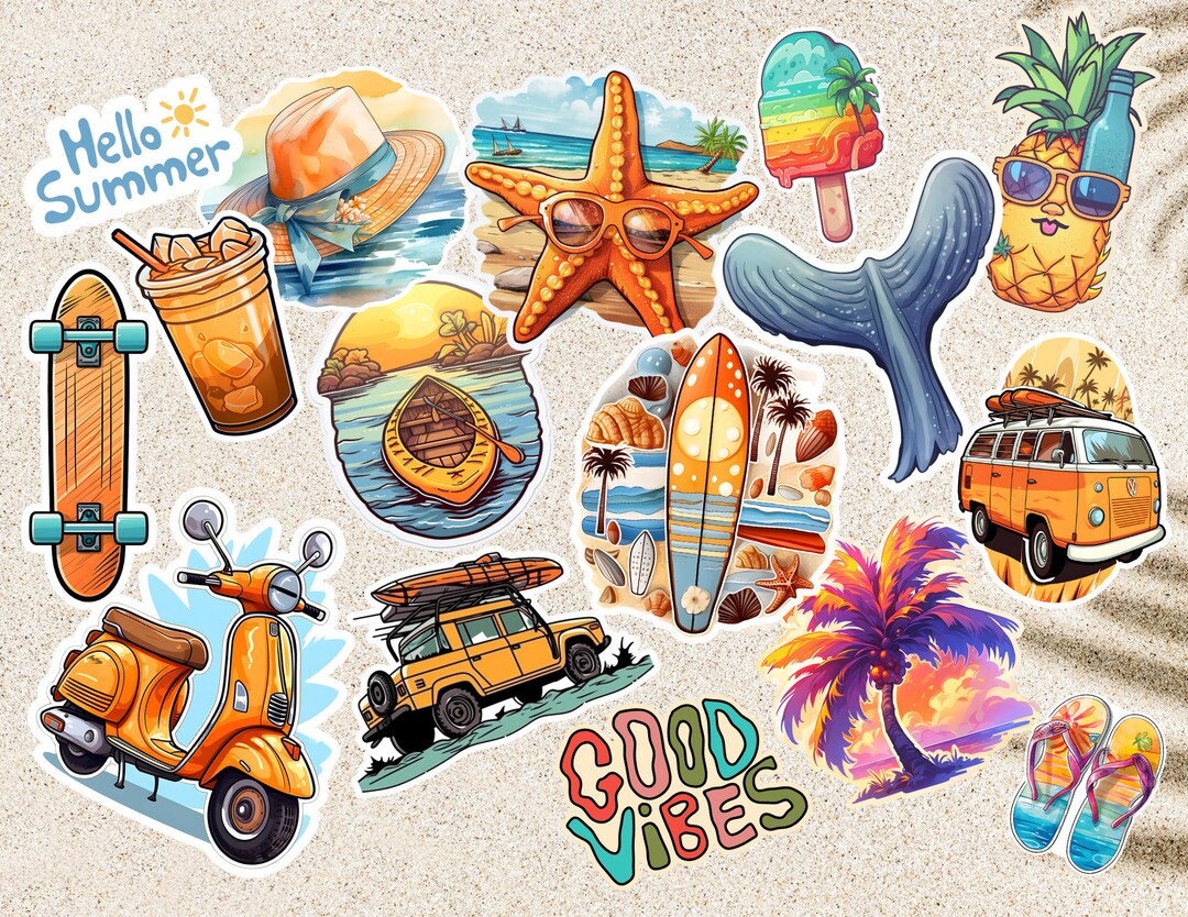 Calming Beachy Summer Stickers Pack. Embrace Endless Summer and Beach ...