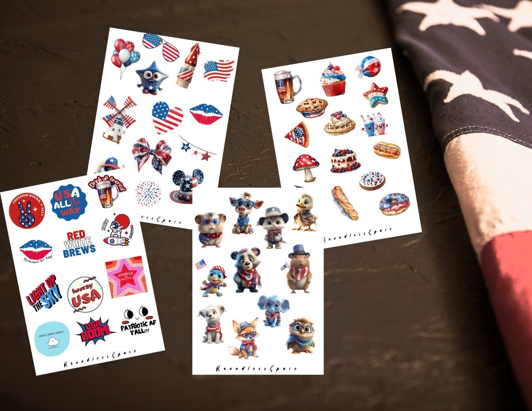Assorted July 4th Stickers Collection. Celebrate America's Independence ...