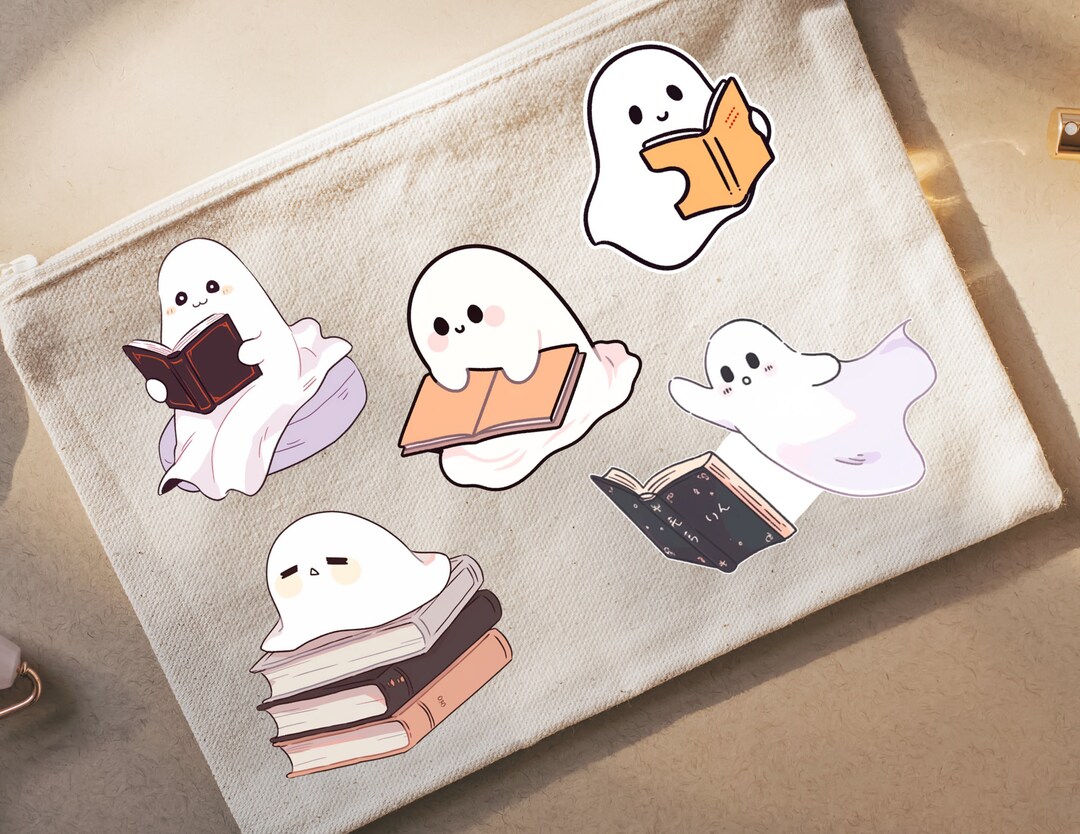 5 Cute Ghost Reading Books Stickers Set. Ghostly Bookish Charms: 5 ...