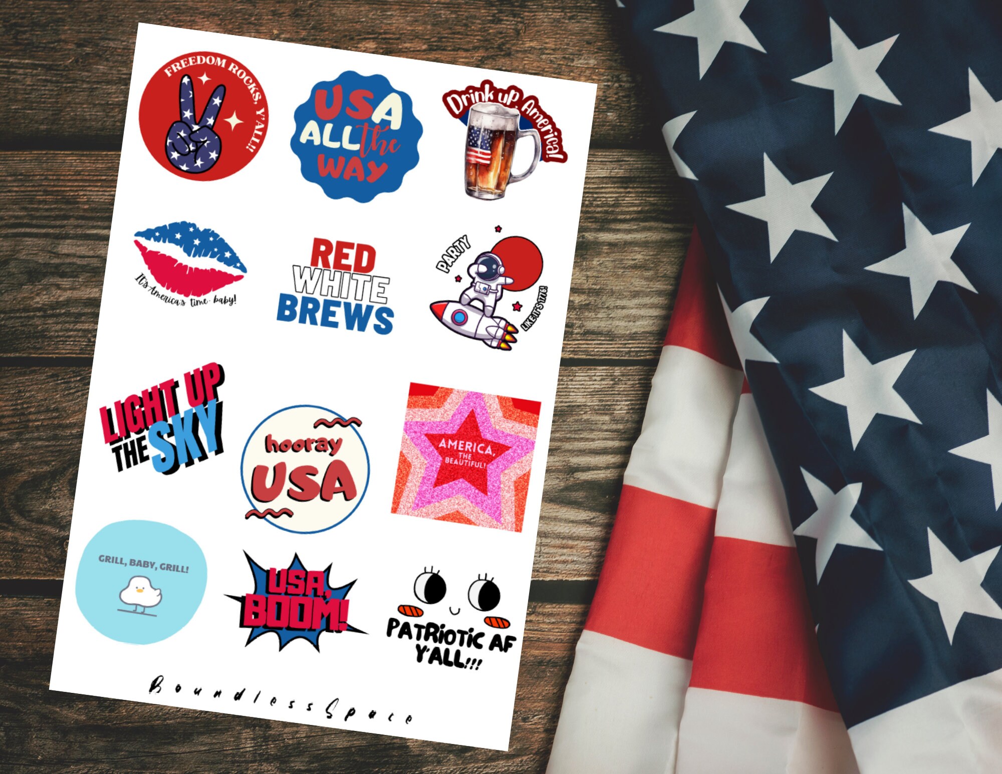 Assorted July 4th Stickers Collection. Celebrate America's Independence ...