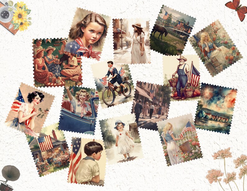Vintage July 4th Clip Art Collection. Nostalgic Holiday. Celebrate ...