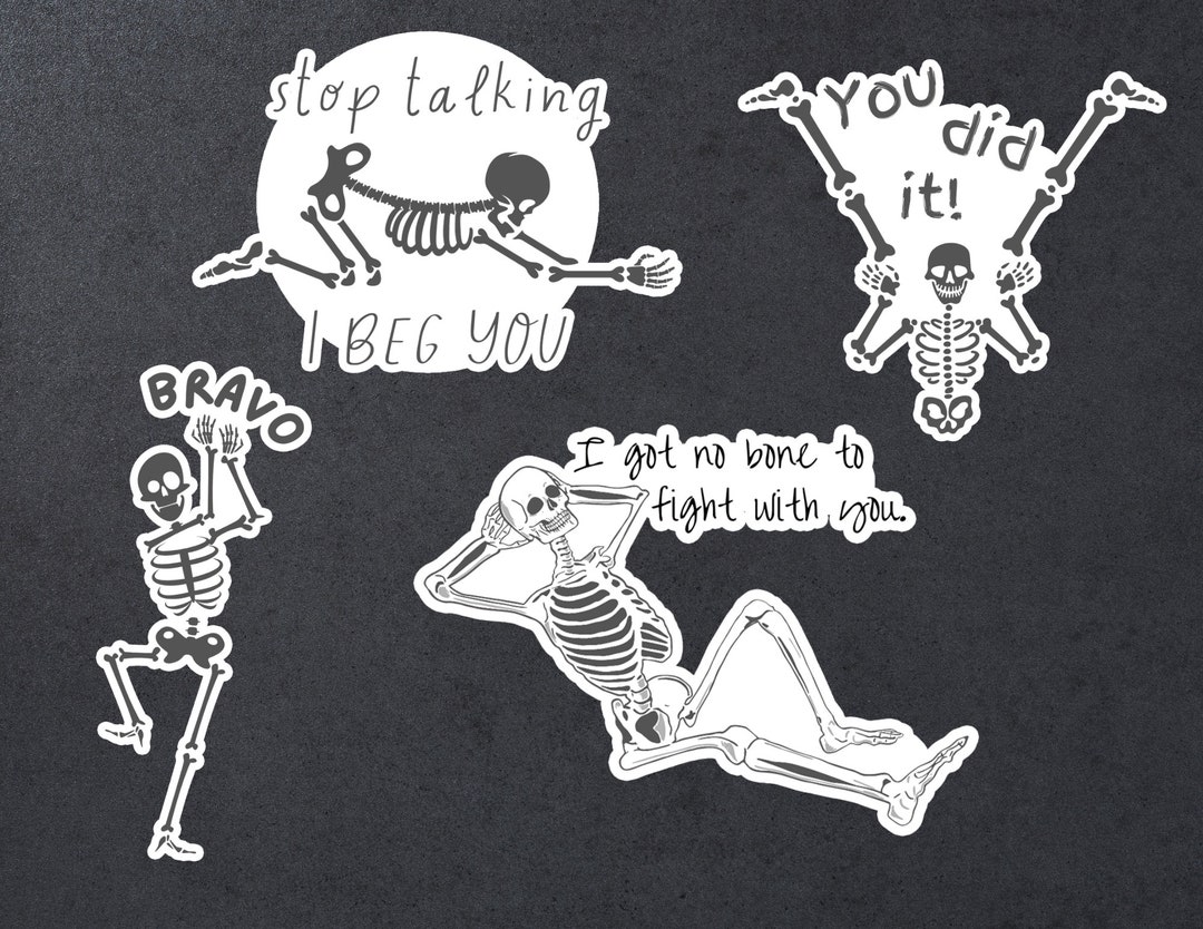 Expressive Skeleton Sticker Collection. Celebrate, Motivate, and Hush ...