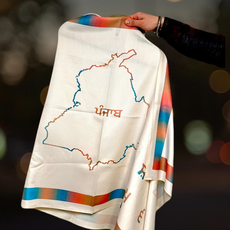 Punjabi Shawl With Punjab Map, Punjabi Wedding Accessories, Jaago Night Shawl, Punjabi Alphabets ...