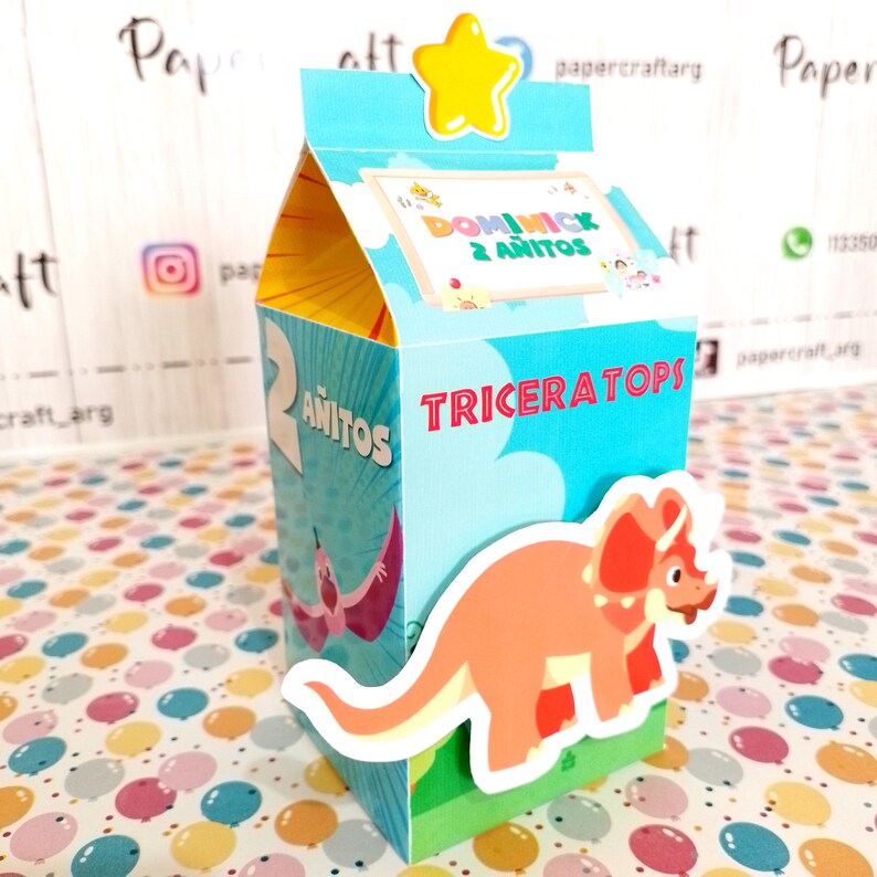 Milk Box Dinosaur TRICERATOPS Bebefinn Pinkfong, Favor Box, Editable ...