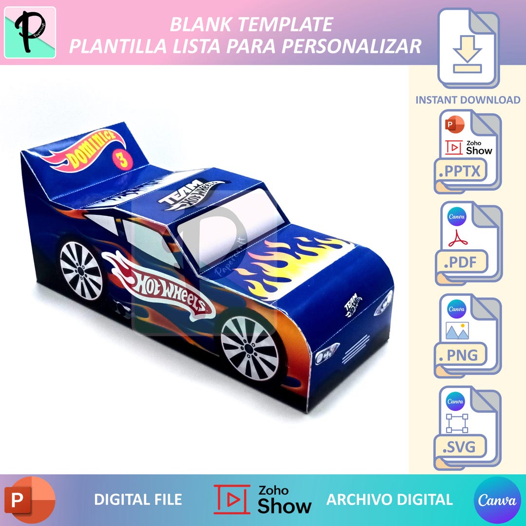 Papercraft Car Hot Wheels Color Blue, Favor Box, Editable Text, Digital ...