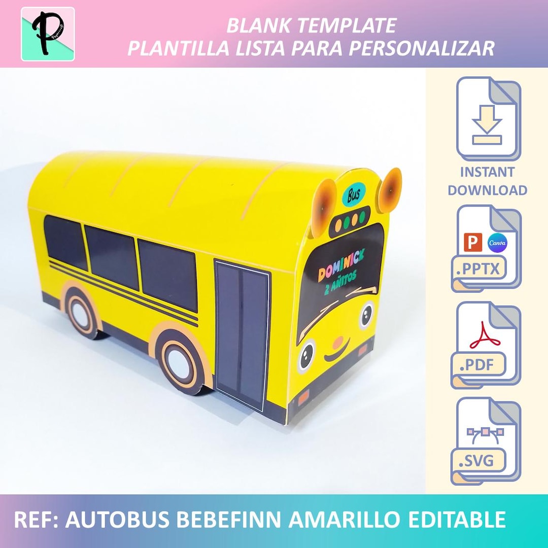 Yellow Bus Bebefinn Hogi Pinkfong Papercraft, Colored Buses, Editable ...
