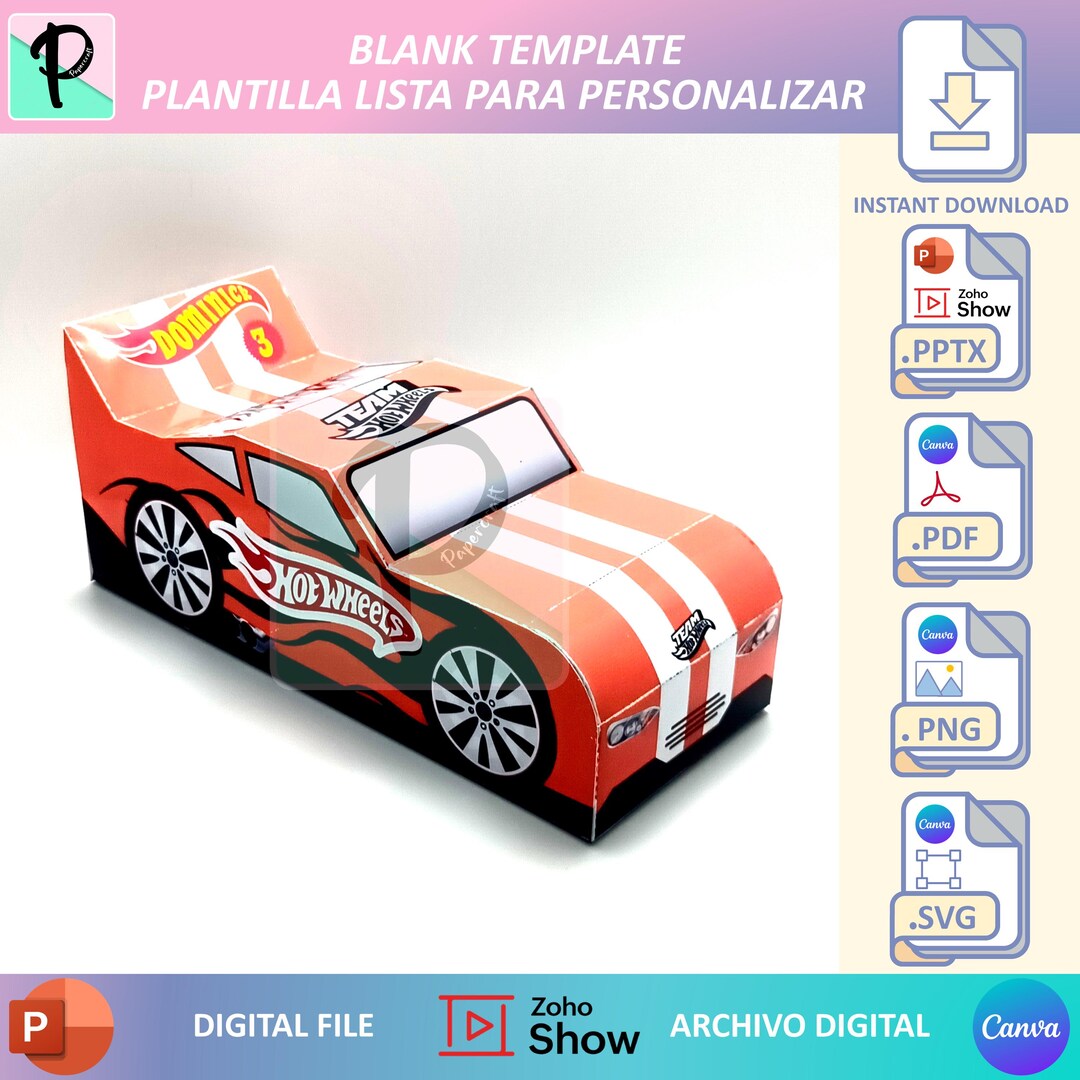 Paper Craft Auto Hot Wheels Color Orange, Favor Box, Editable Text ...