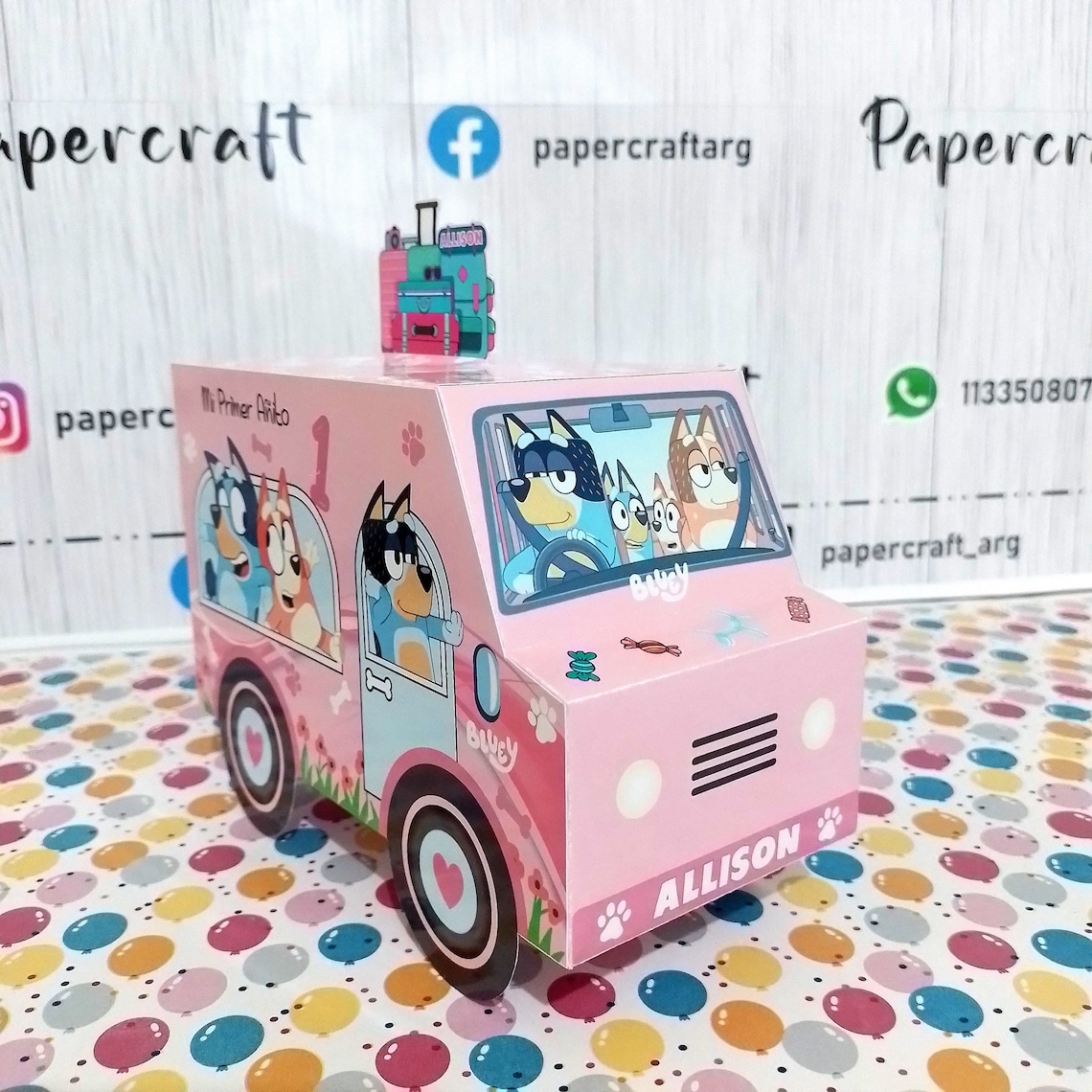 Minibus Bluey Papercraft NUEVO MODELO ROSA 2024, Favor Box Bluey ...
