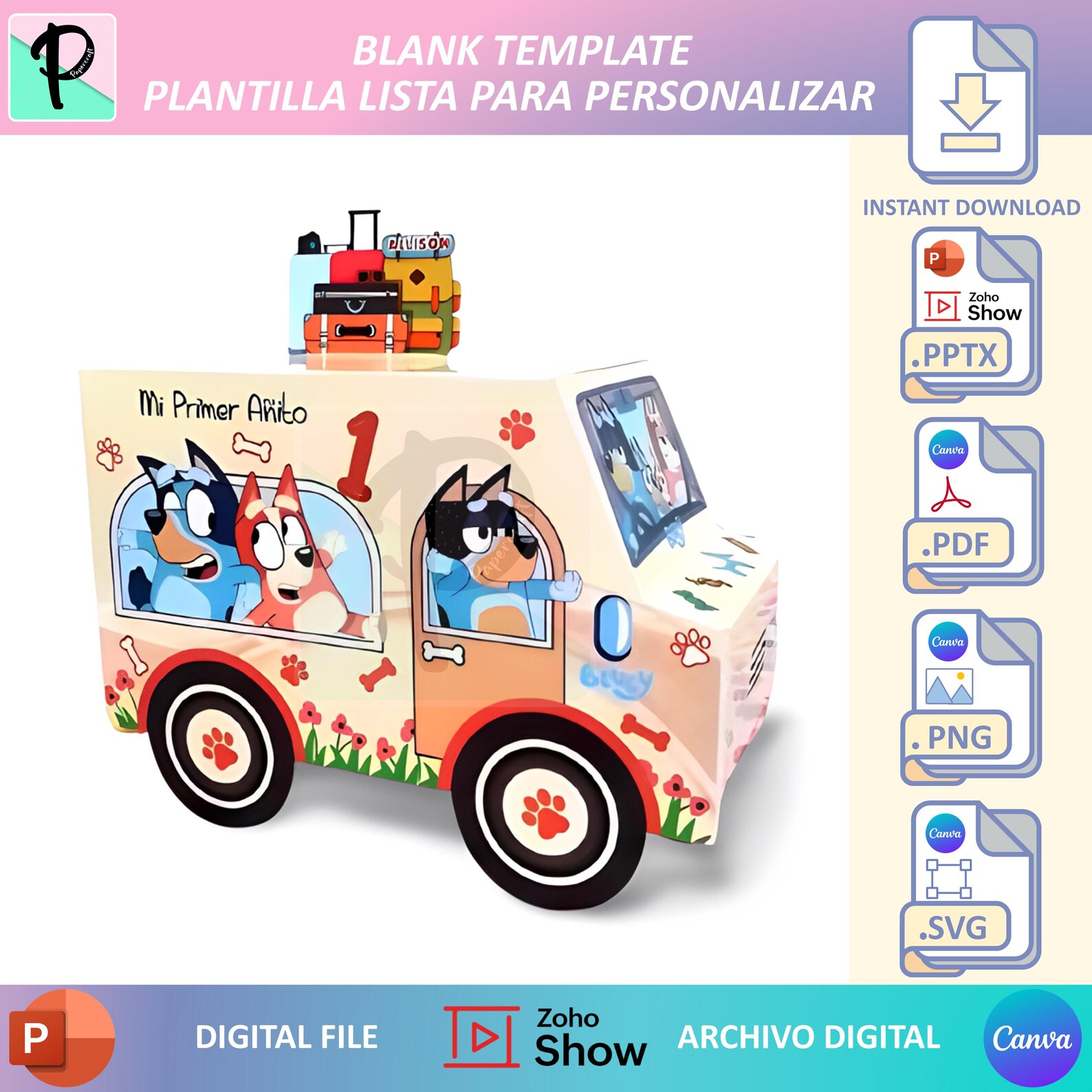 Bluey Favor Box, Bluey Bus Paper Craft, Bluey Printable Kit, Digital ...