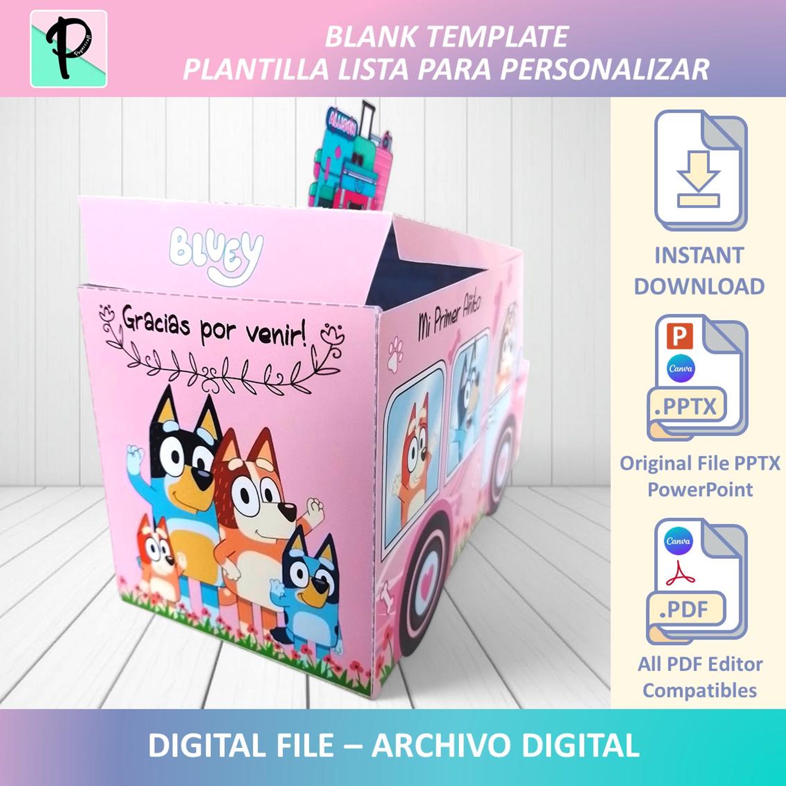 Pink Bluey Minibus, Bluey Gift Box, Bluey Bus Paper Craft, Bluey ...