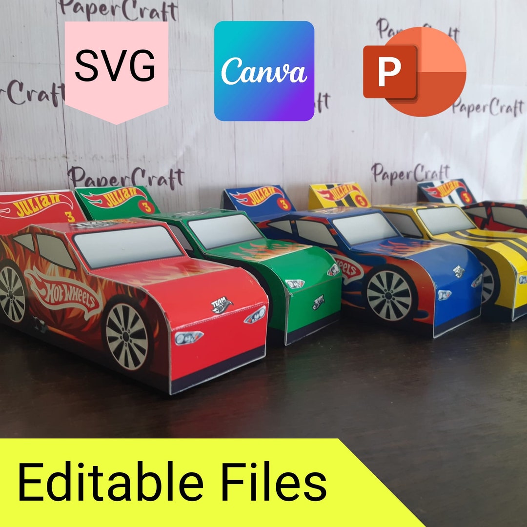 Hot Wheels Favor Box, Cars Paper Craft, Editable Text, Race Car Designs ...