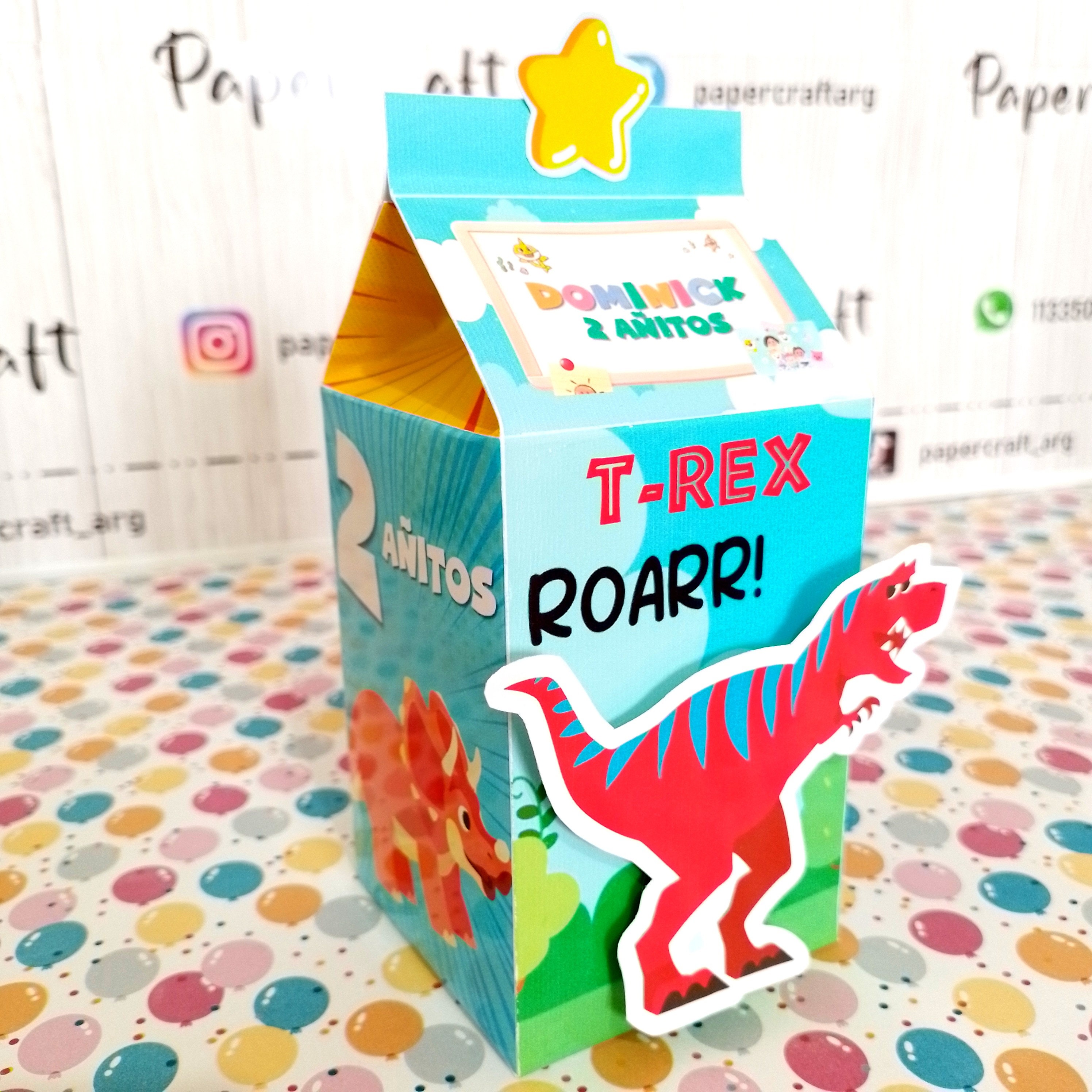 Milk Box Dinosaur T-REX Bebefinn Pinkfong, Favor Box, Editable Text ...