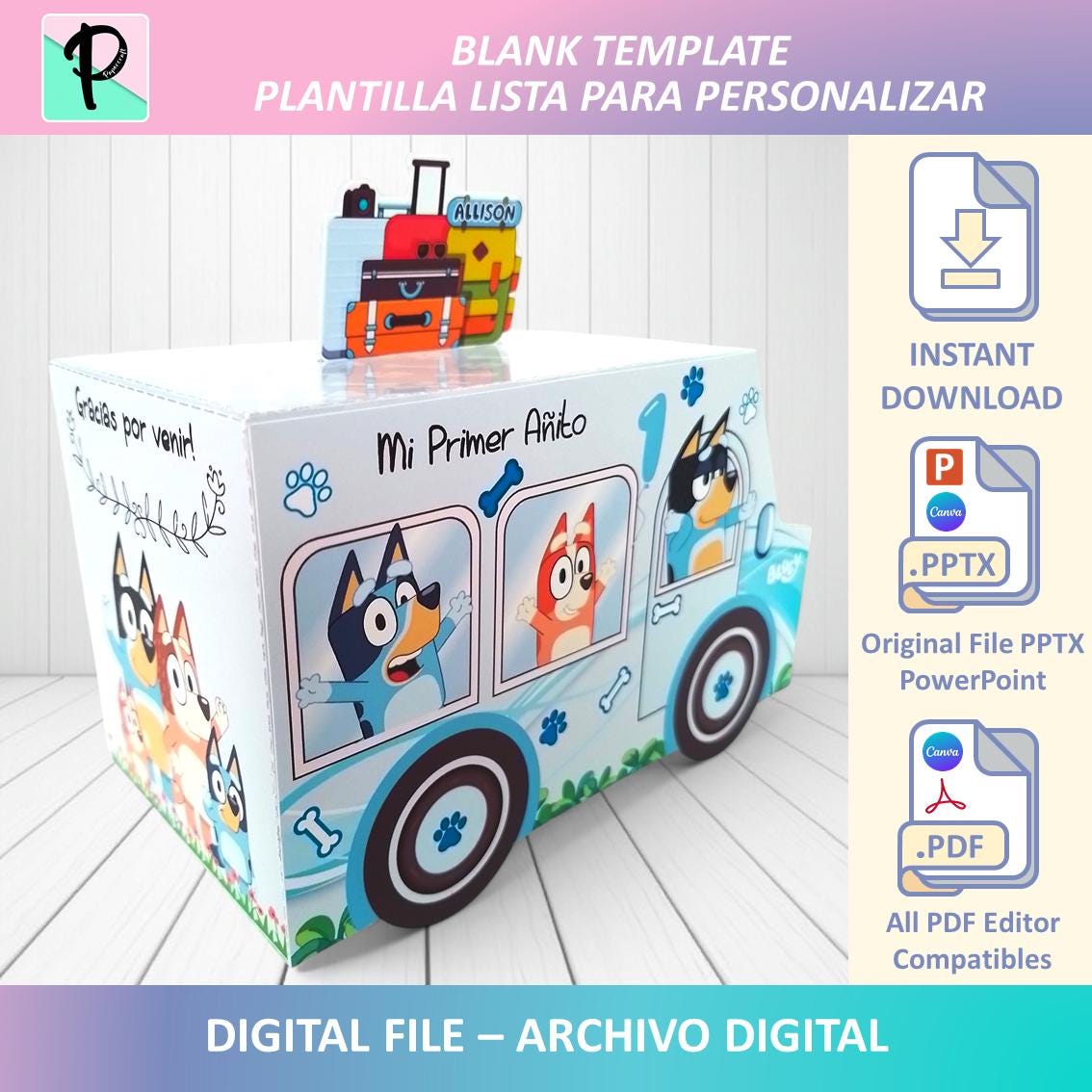 Bluey Light Blue Minibus, Bluey Gift Box, Bluey Bus Paper Craft, Bluey ...