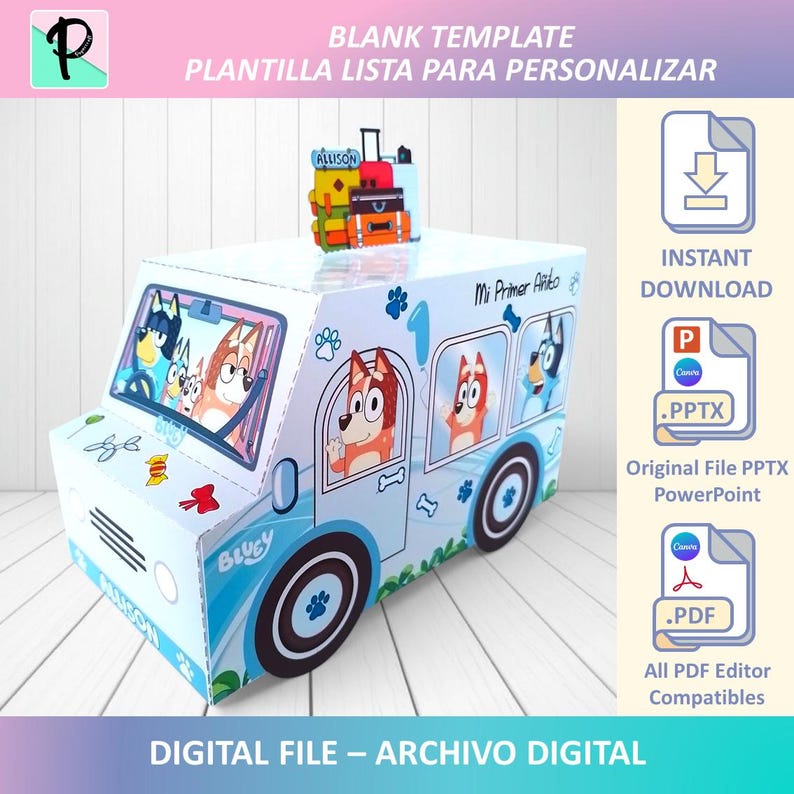 Bluey Light Blue Minibus, Bluey Gift Box, Bluey Bus Paper Craft, Bluey ...