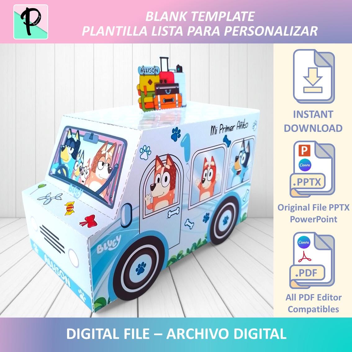 Bluey Light Blue Minibus, Bluey Gift Box, Bluey Bus Paper Craft, Bluey ...