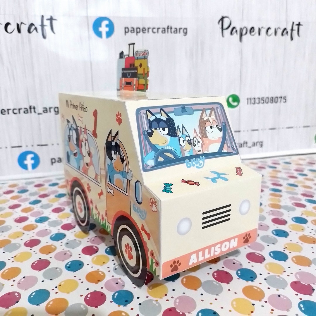 Minibus Bluey Papercraft NUEVO MODELO AMARILLO 2024, Favor Box Bluey ...