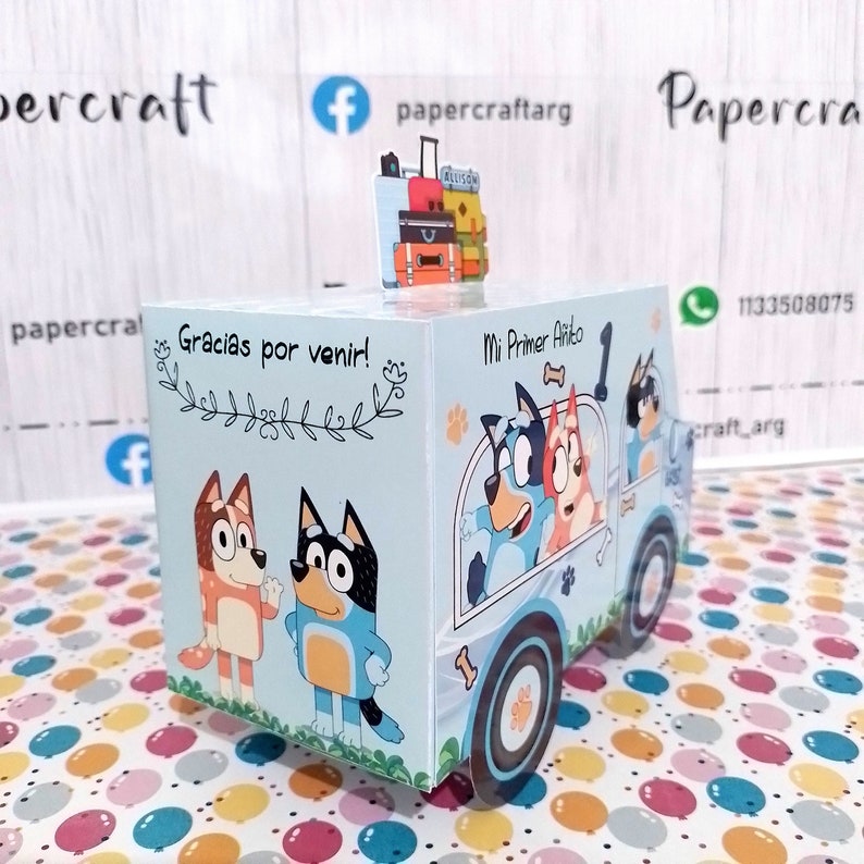 Caja para favores de Bluey, Paper craft Bus Bluey, Kit imprimible Bluey ...