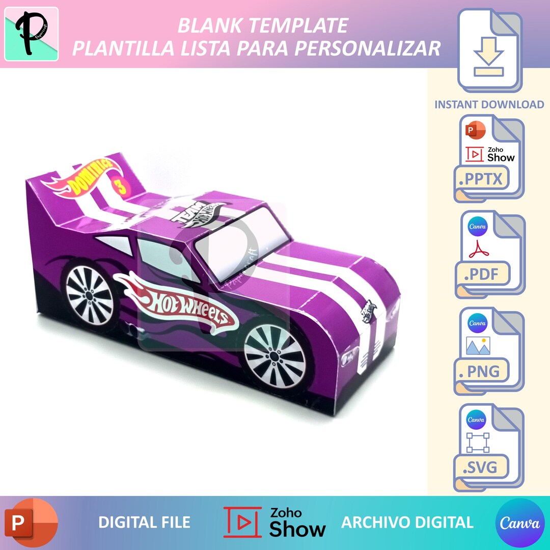 Paper Craft Car Hot Wheels Color Purple, Favor Box, Editable Text ...