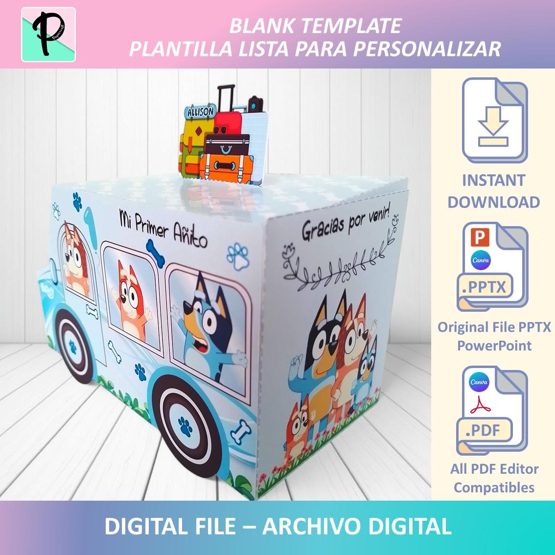 Bluey Light Blue Minibus, Bluey Gift Box, Bluey Bus Paper Craft, Bluey ...