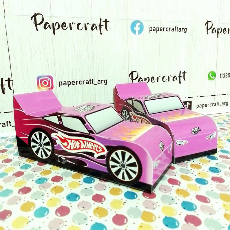 Hot Wheels Favor Box, Magenta Car Papercraft, Editable Text, Digital ...