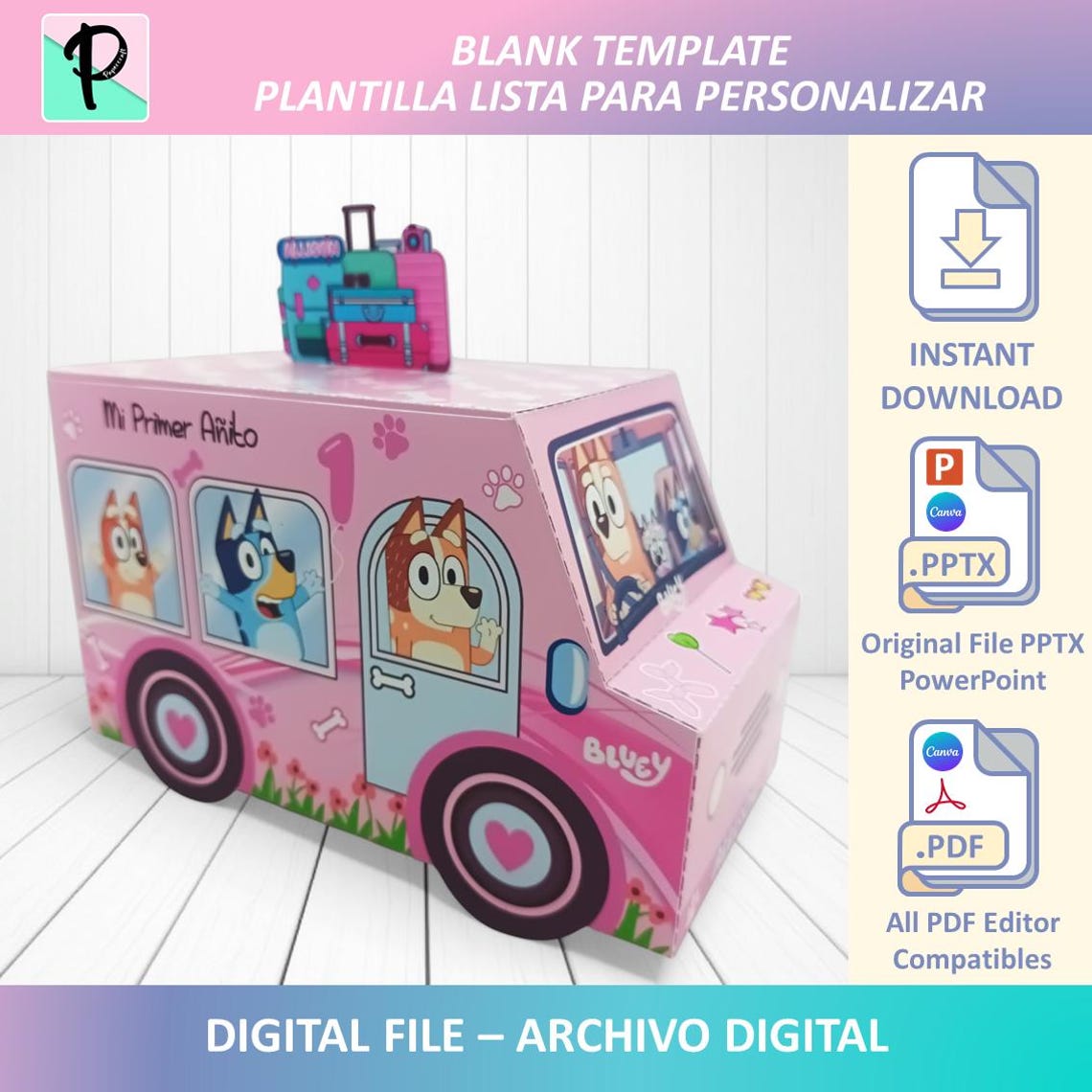 Pink Bluey Minibus, Bluey Gift Box, Bluey Bus Paper Craft, Bluey ...