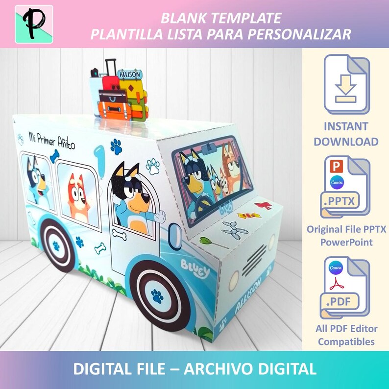 Bluey Light Blue Minibus, Bluey Gift Box, Bluey Bus Paper Craft, Bluey ...