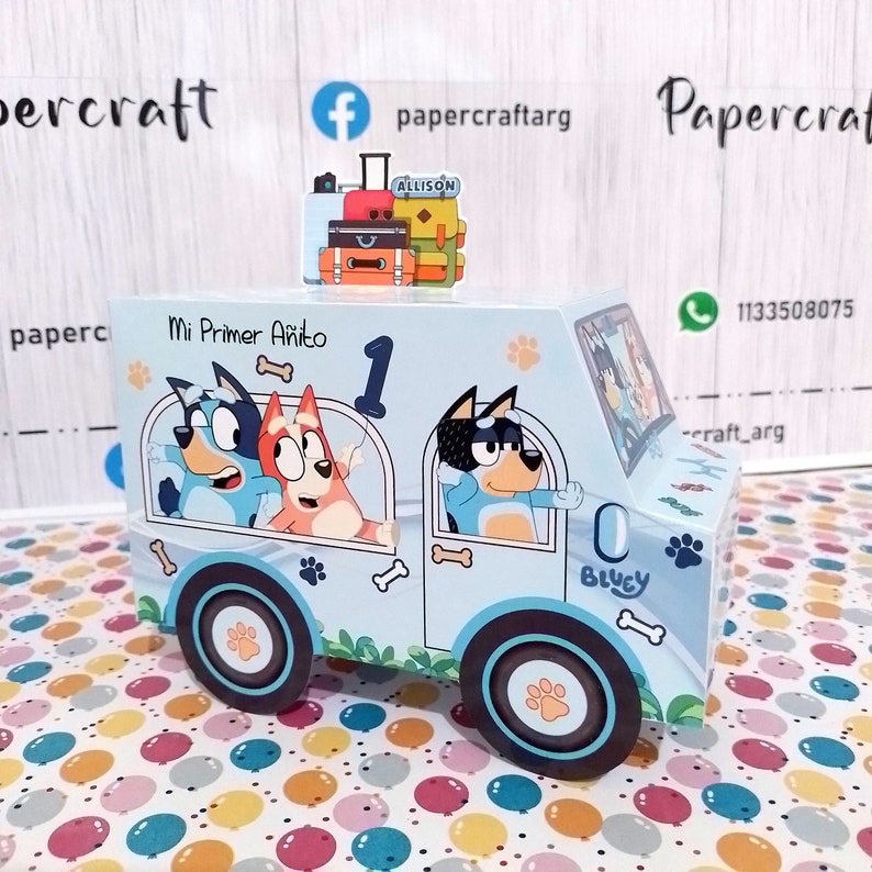 Bluey Minibus Papercraft NEW MODEL Light Blue 2024, Favor Box, Bluey ...