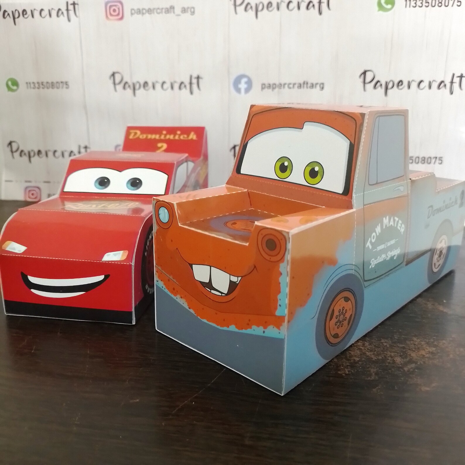 Papercraft Cars y Mate, Rayo Mcqueen y Tow Mater, Favor Box Cars ...