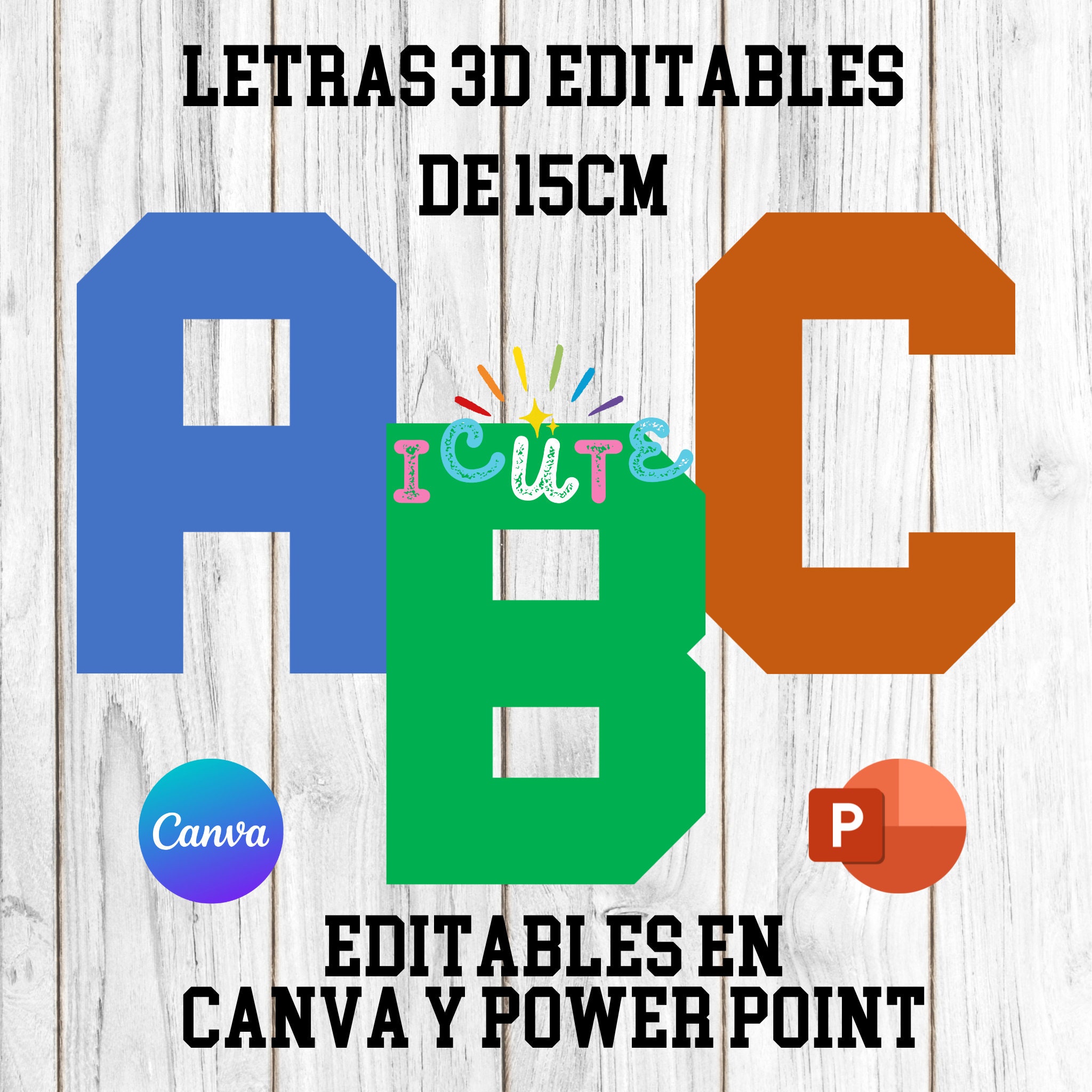 Letras 3D Editables 15cm, Letras College, Letras rellenables, Letras ...