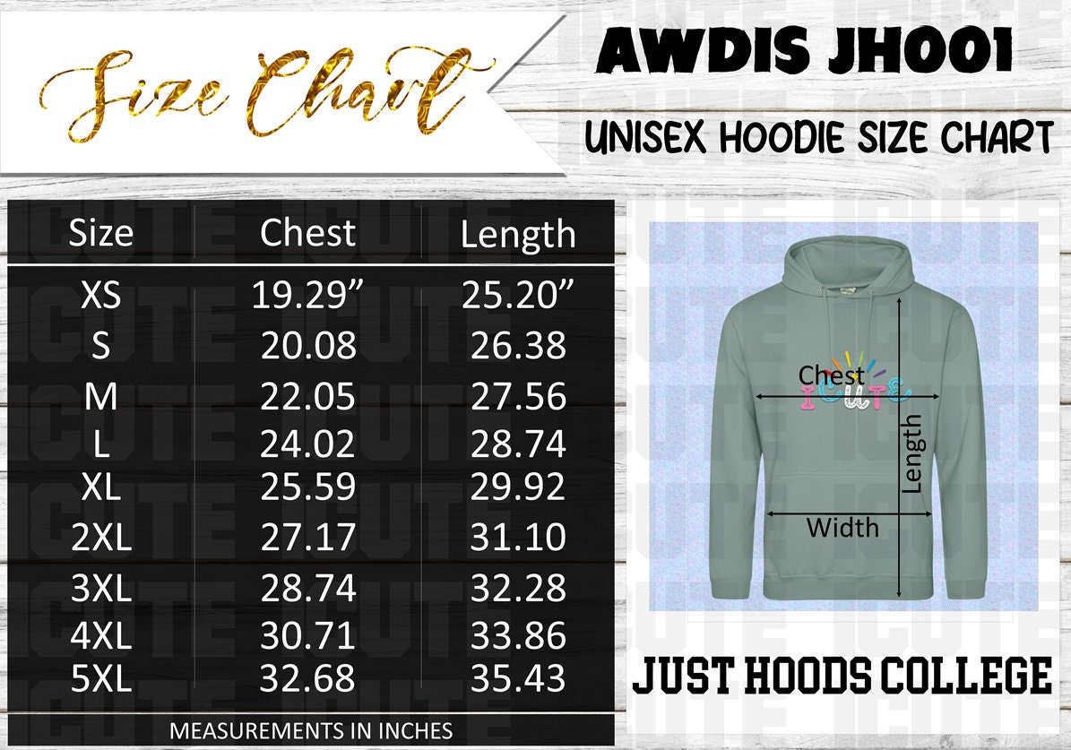 Imperial and Metric Size Chart AWDIS JH001 Hoodies Sistema De Medidas ...