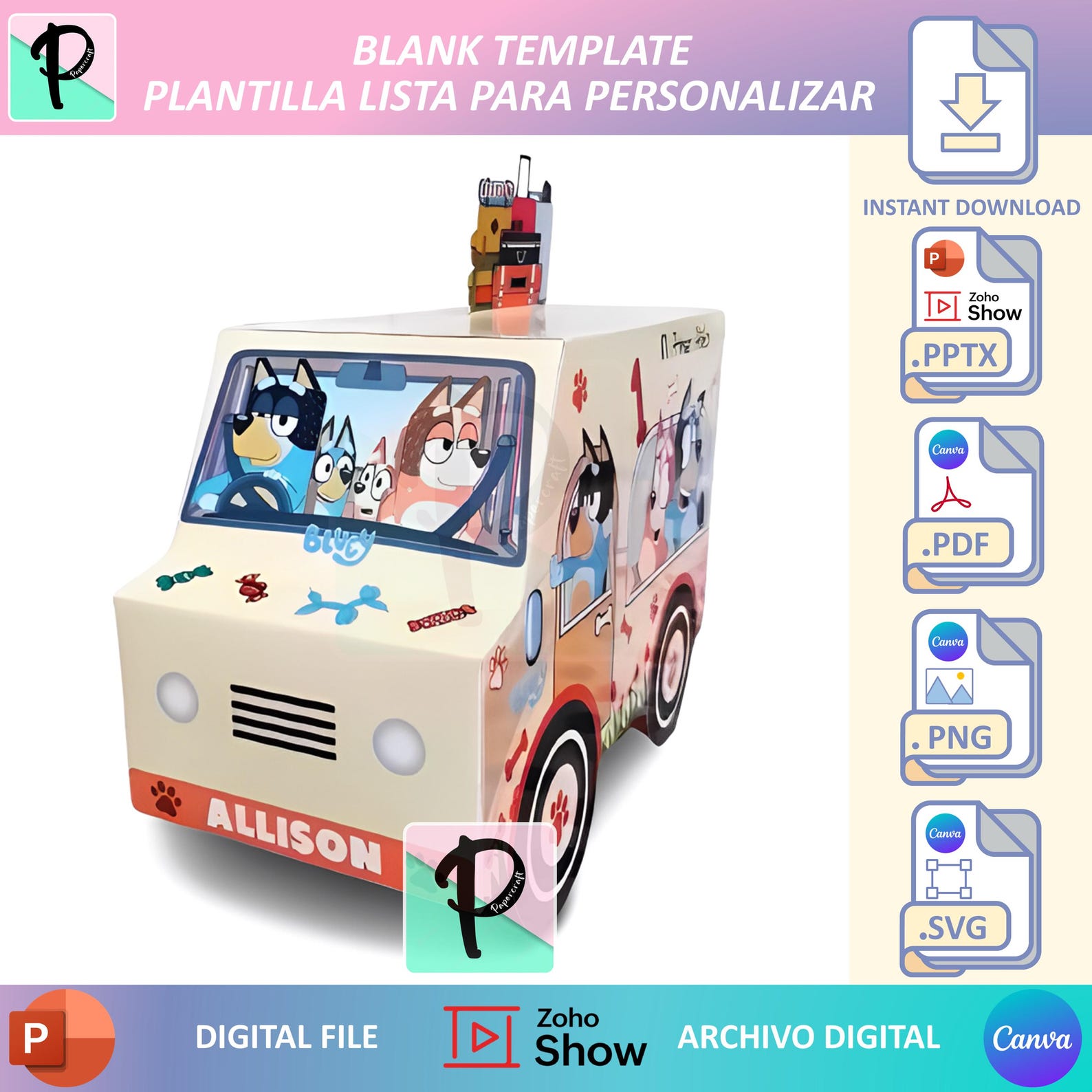 Bluey Favor Box, Bluey Bus Paper Craft, Bluey Printable Kit, Digital ...