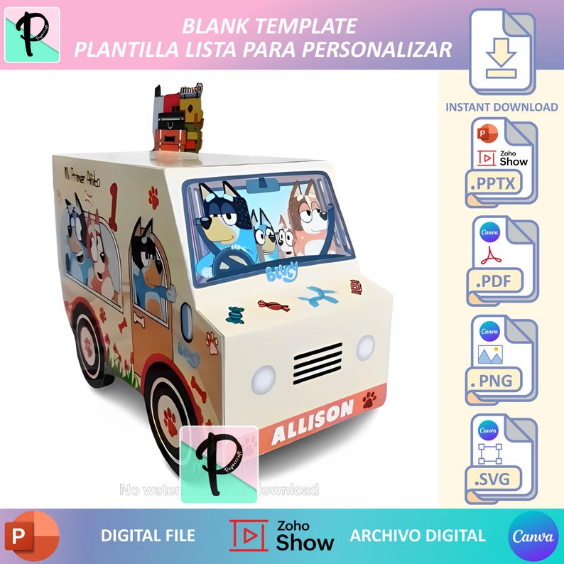 Bluey Favor Box, Bluey Bus Paper Craft, Bluey Printable Kit, Digital ...