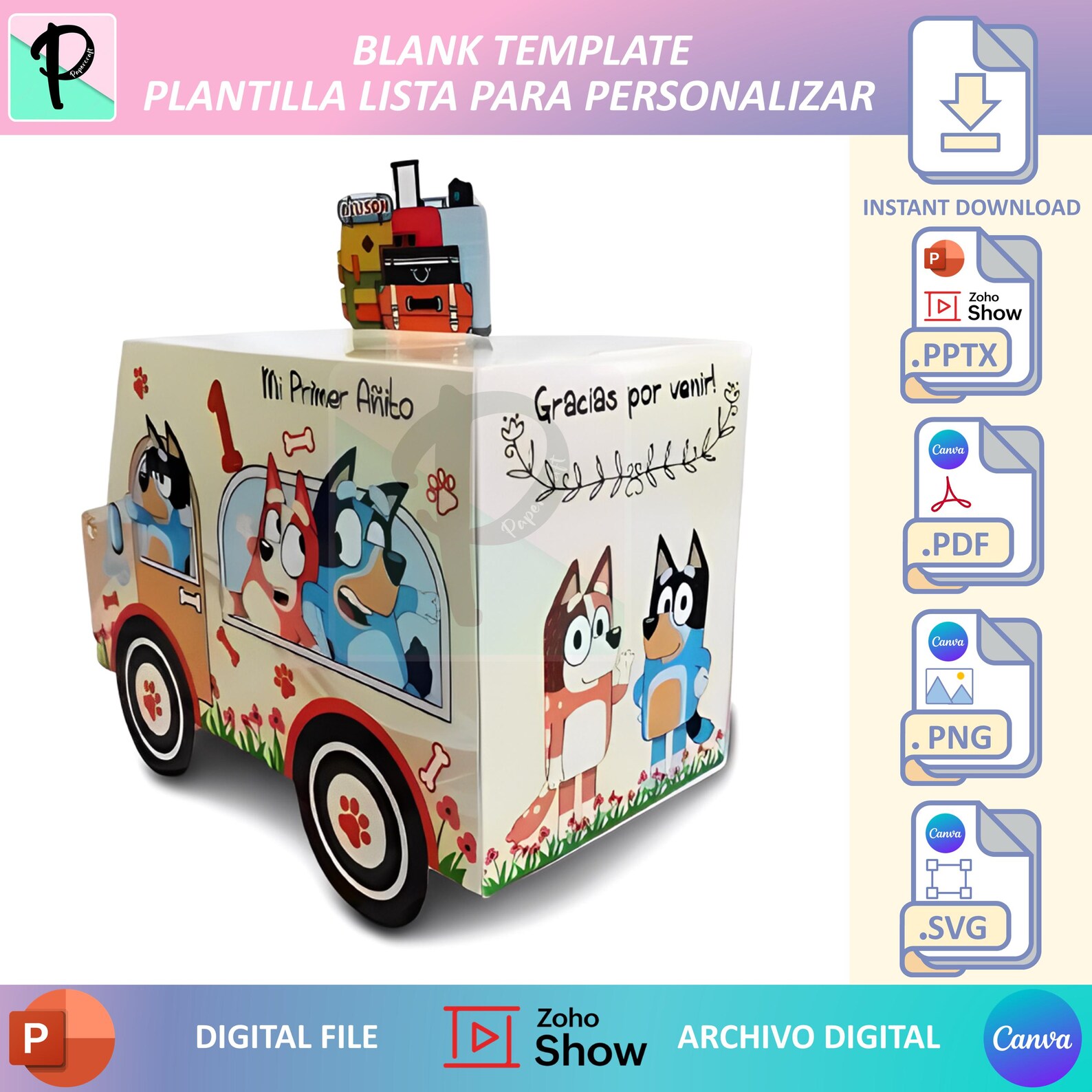 Bluey Favor Box, Bluey Bus Paper Craft, Bluey Printable Kit, Digital ...