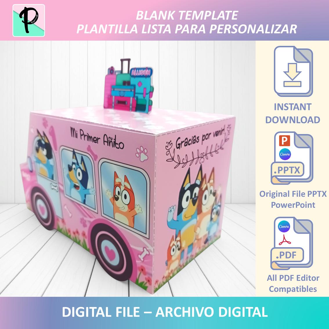 Minibús Bluey rosa, caja de regalo Bluey, Papercraft, kit imprimible ...