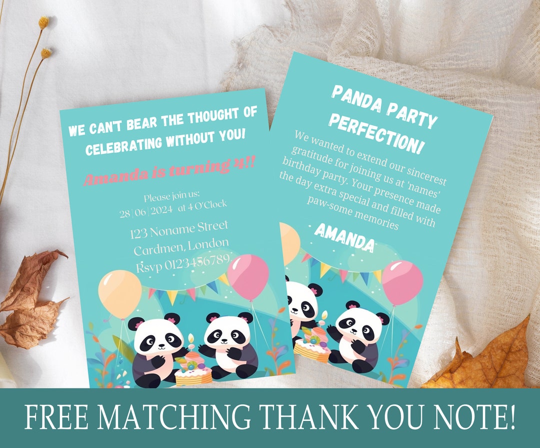 Panda Party Extravaganza: Cute Panda Invitation Receive a FREE Matching ...