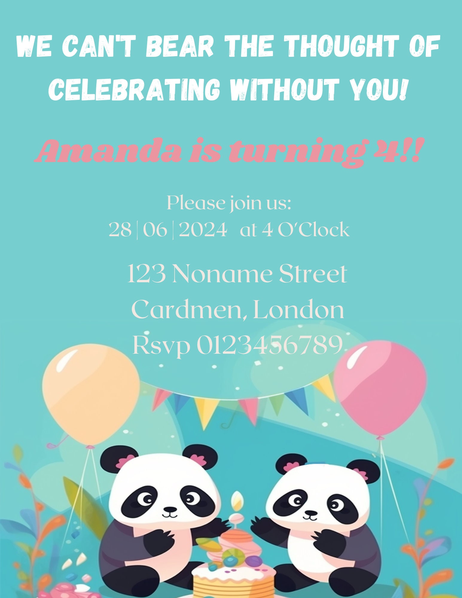 Panda Party Extravaganza: Cute Panda Invitation Receive a FREE Matching ...