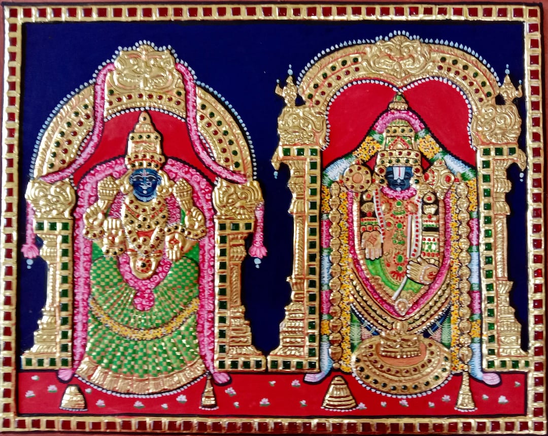 Perumal Thayar 22k Gold Exquisite Tanjore Painting Great Wall Decor for ...