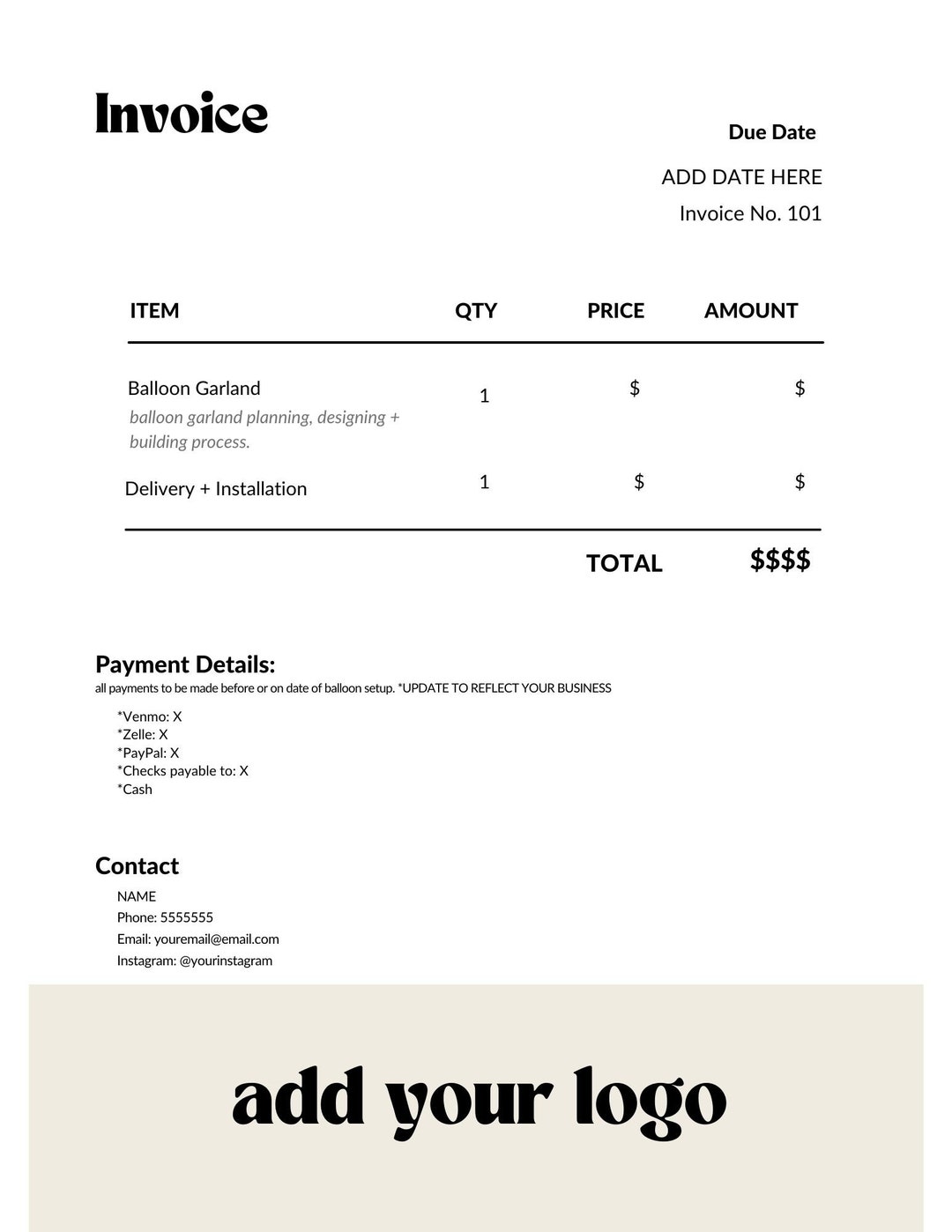 Balloon Garland Invoice Downloadable Template - Etsy