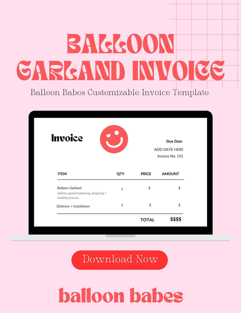 Balloon Garland Invoice Downloadable Template - Etsy