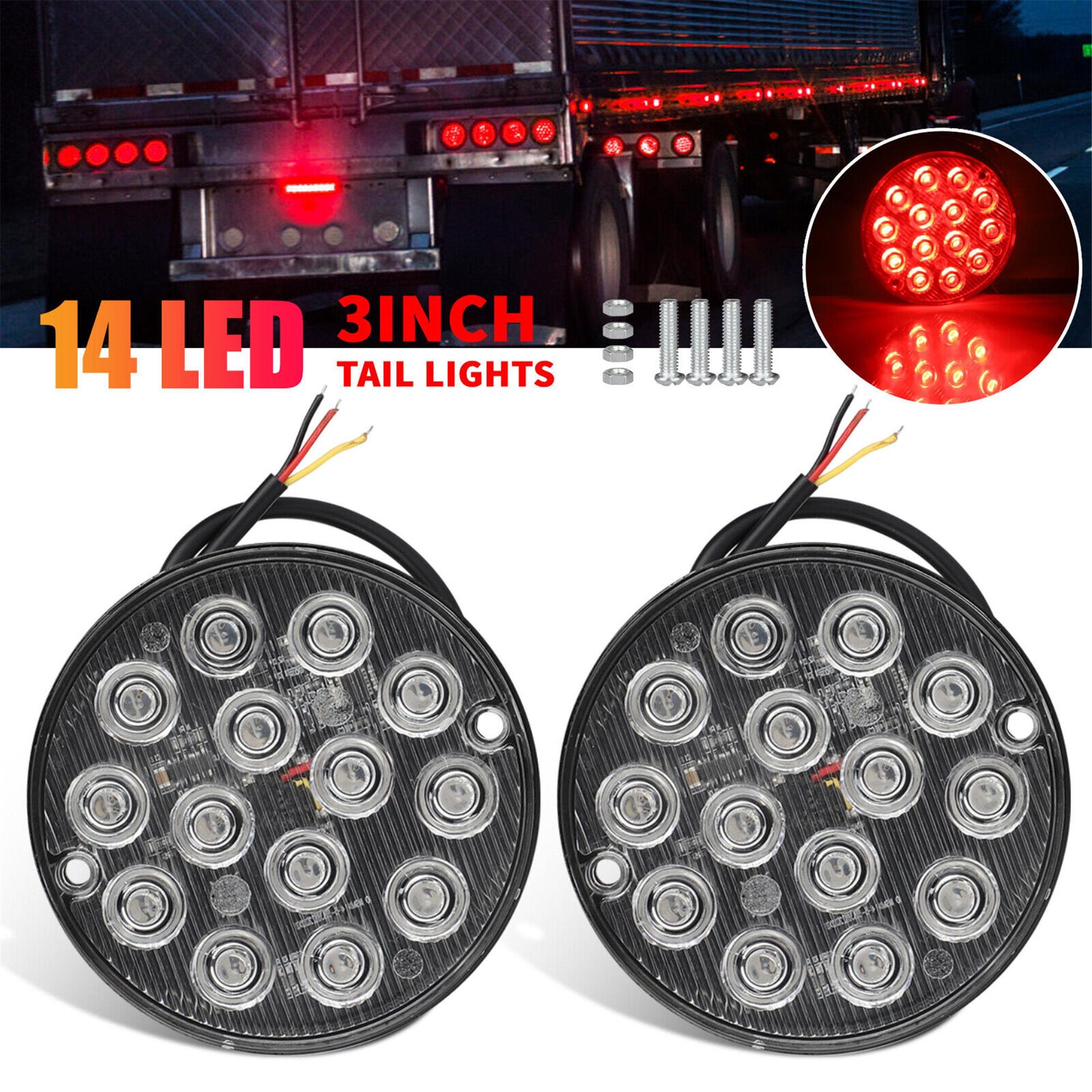 2X 3 Round 14 Red LED Tail Light Truck Trailer Stop Turn Brake Lamp W ...