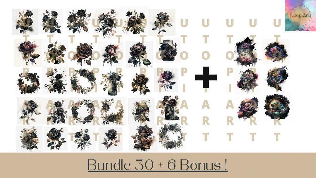 Clipart Watercolor Flower Black Roses Fall Flower Bundle 30 + 6 Free ...