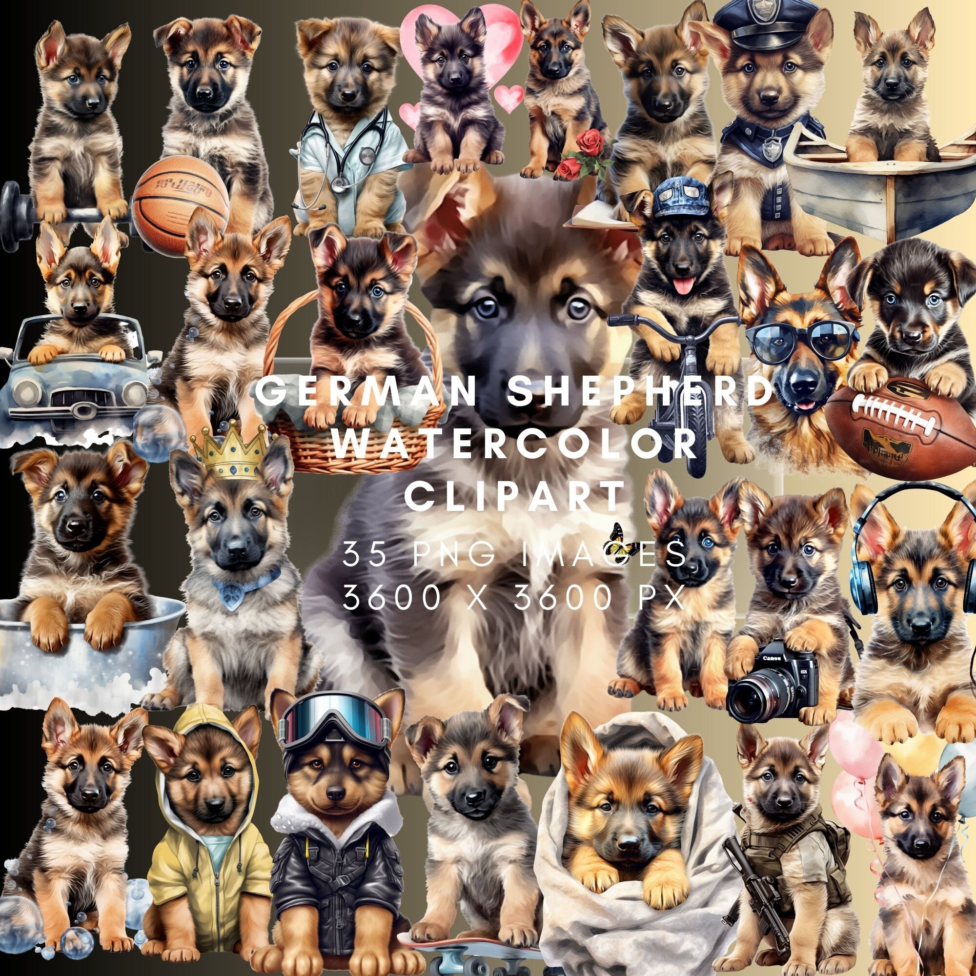 German Shepherd Watercolor Clipart, 35 Digital PNG Images High Quality ...