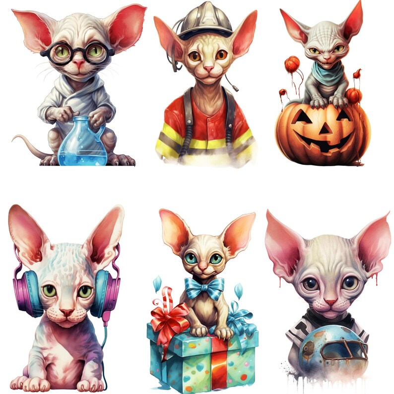 Sphynx Cat Watercolor Clipart, 35 Digital PNG Images High Quality 3600 ...