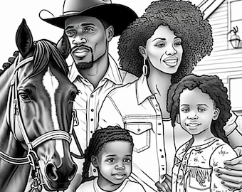 Coloring Page Illustration of a Beautiful Black Family Printable Page ...