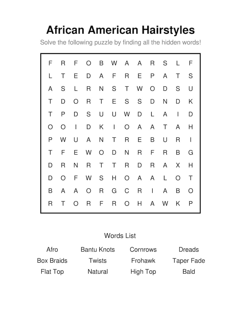 Black Culture Word Search Puzzles Pages - Etsy